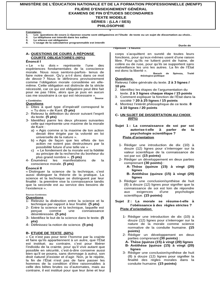 Examen de philosophie NS4 2023 | PDF | Moralité | Emmanuel Kant