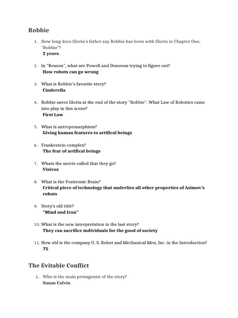 I robot quiz | PDF | Isaac Asimov | Foundation Universe