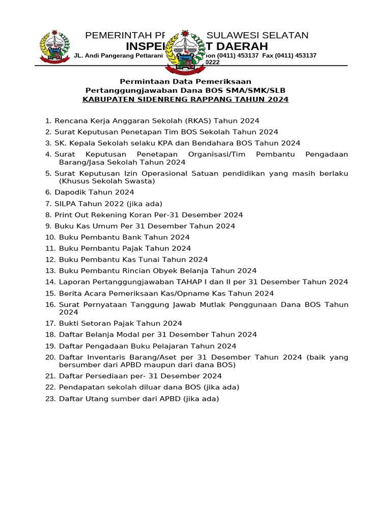 Permintaan Data BOS 2024 - Tahap 1 Dan 2 | PDF