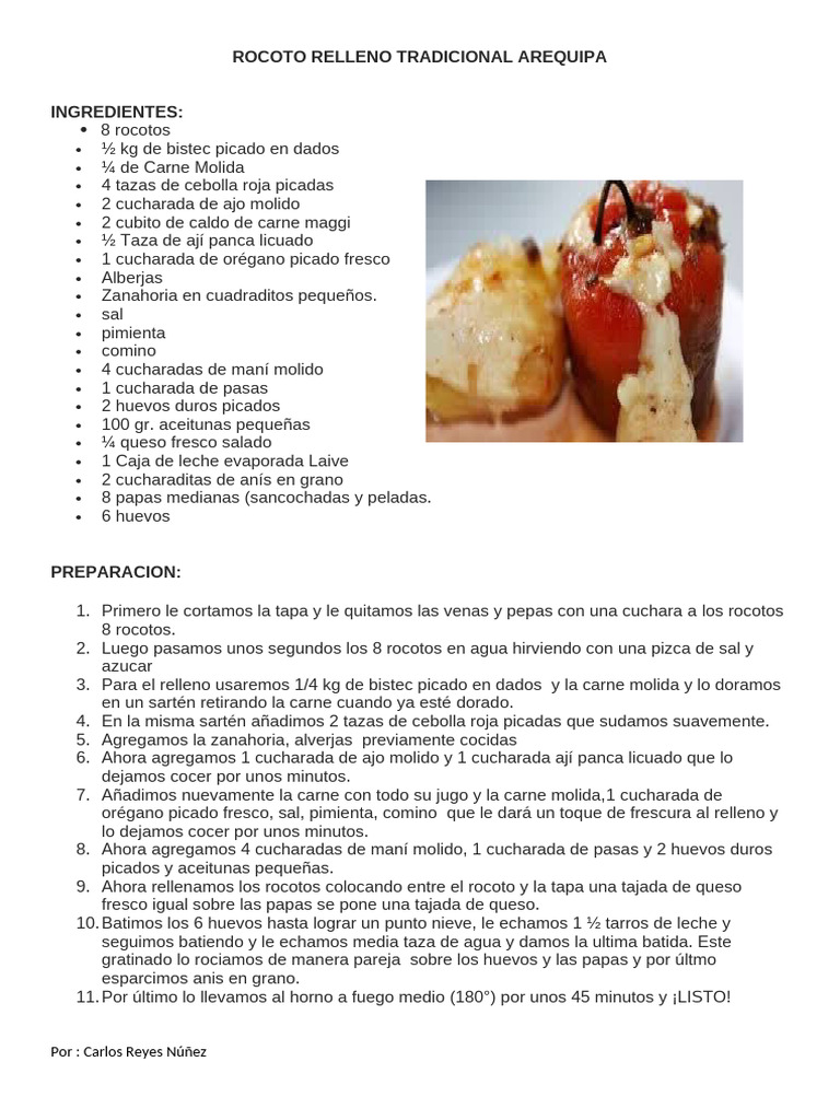 Rocoto Relleno Tradicional Arequipa | PDF