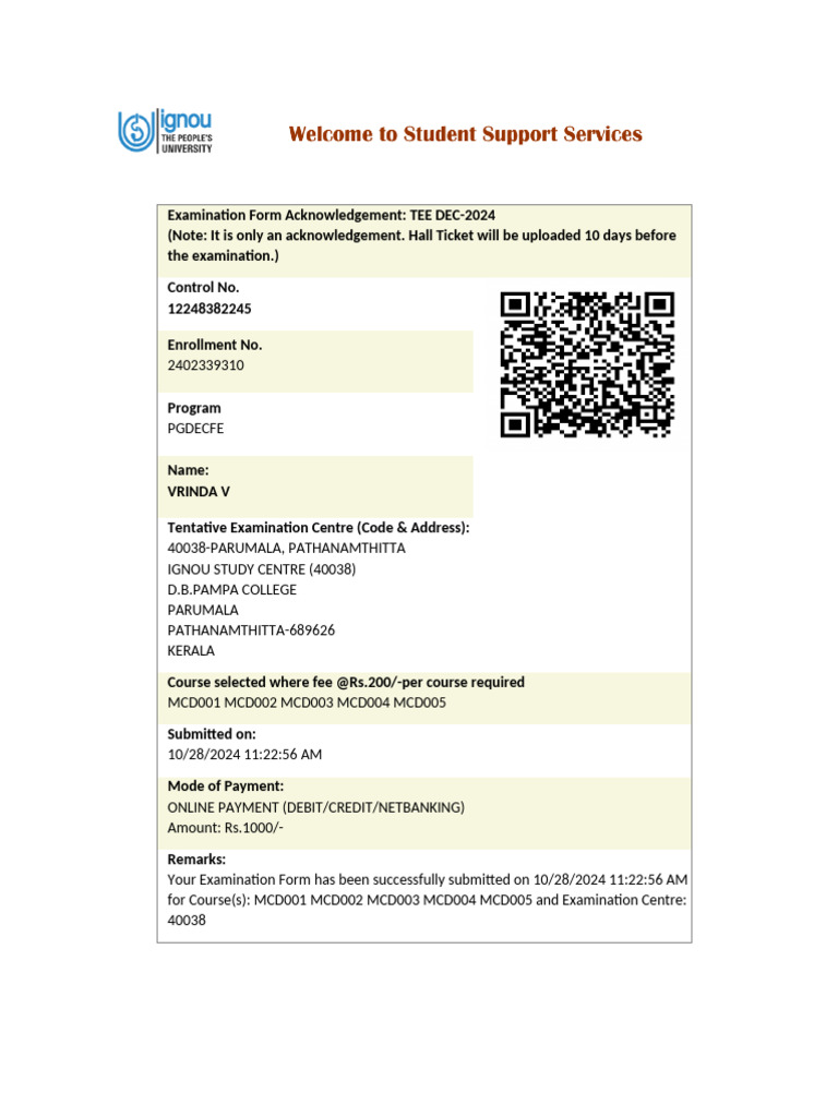Examination Form Acknowledgement | PDF