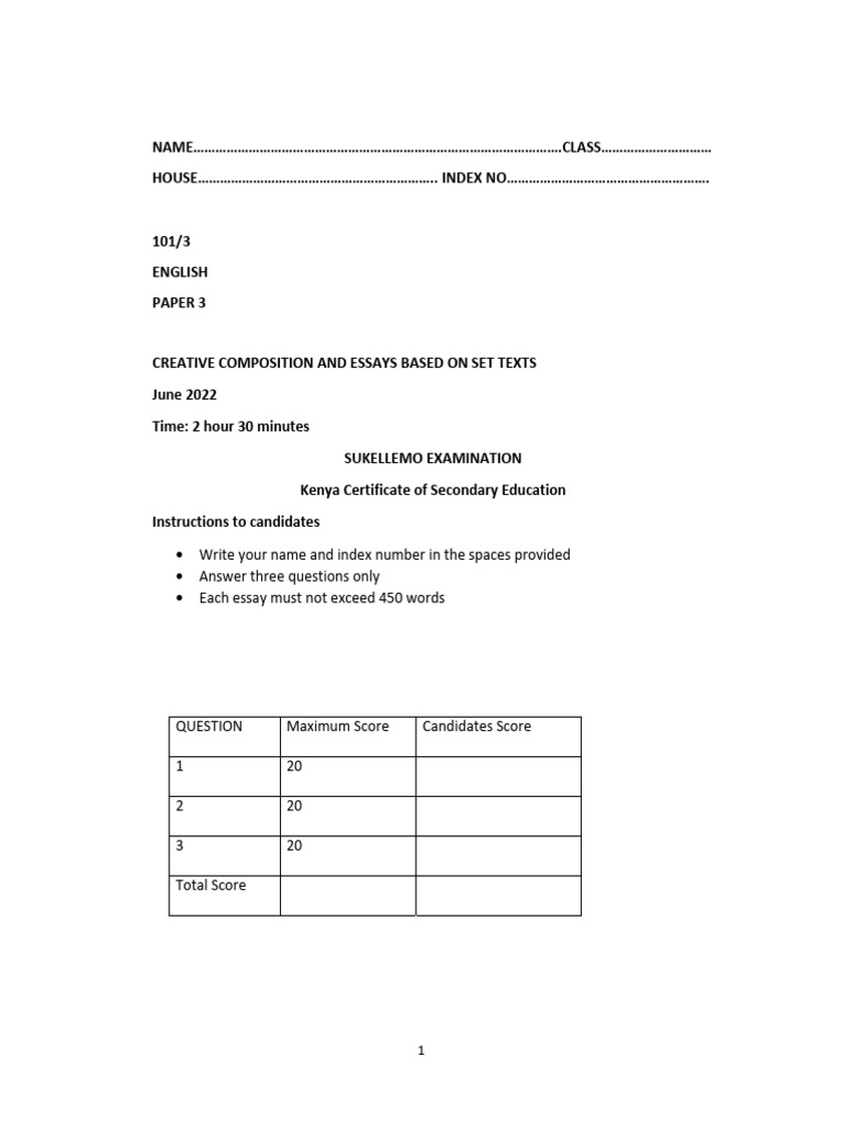 SUKELLEMO June 2022 ENG PP3 QNS | PDF