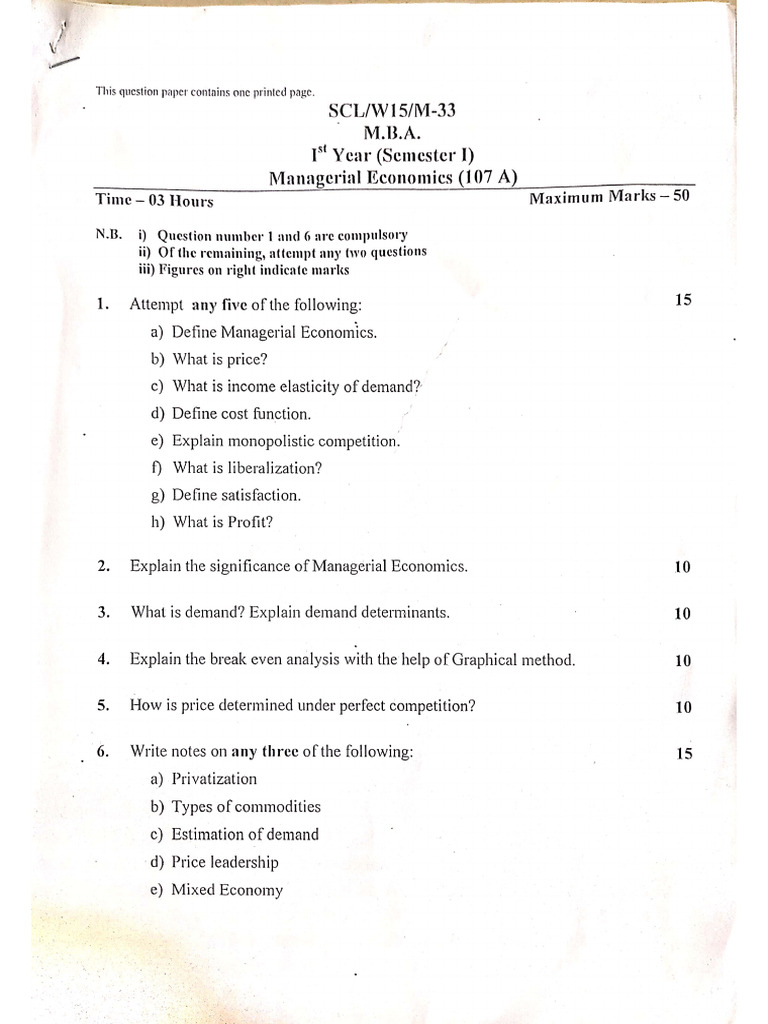 Managerial Economics Que Papers | PDF