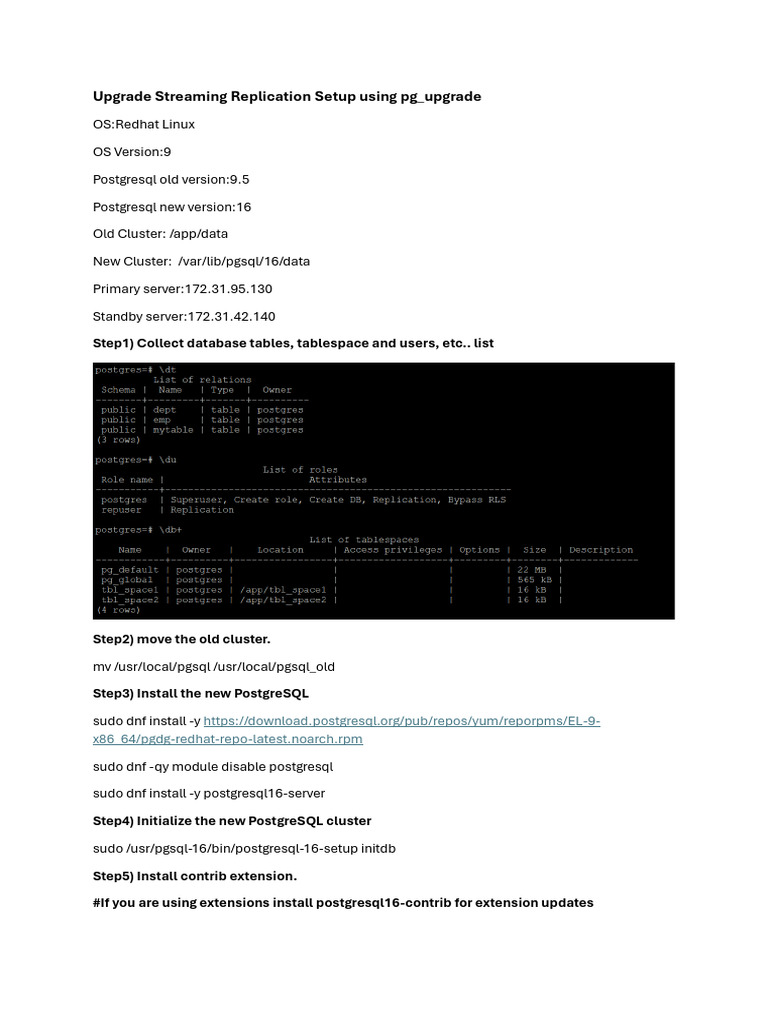 Upgrade Postgresql Streaming Replication Setup | PDF | Postgre Sql | Information Technology