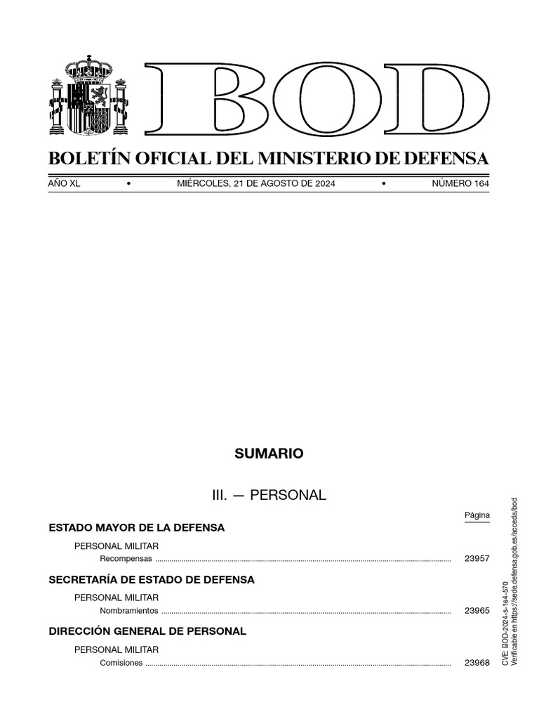 Bod 20240821 164 Al 2 | PDF | Oficial (Fuerzas Armadas) | Oficial no comisionado
