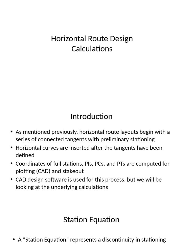 Horizontal Route Design Calculations Guide | PDF | Tangent ...