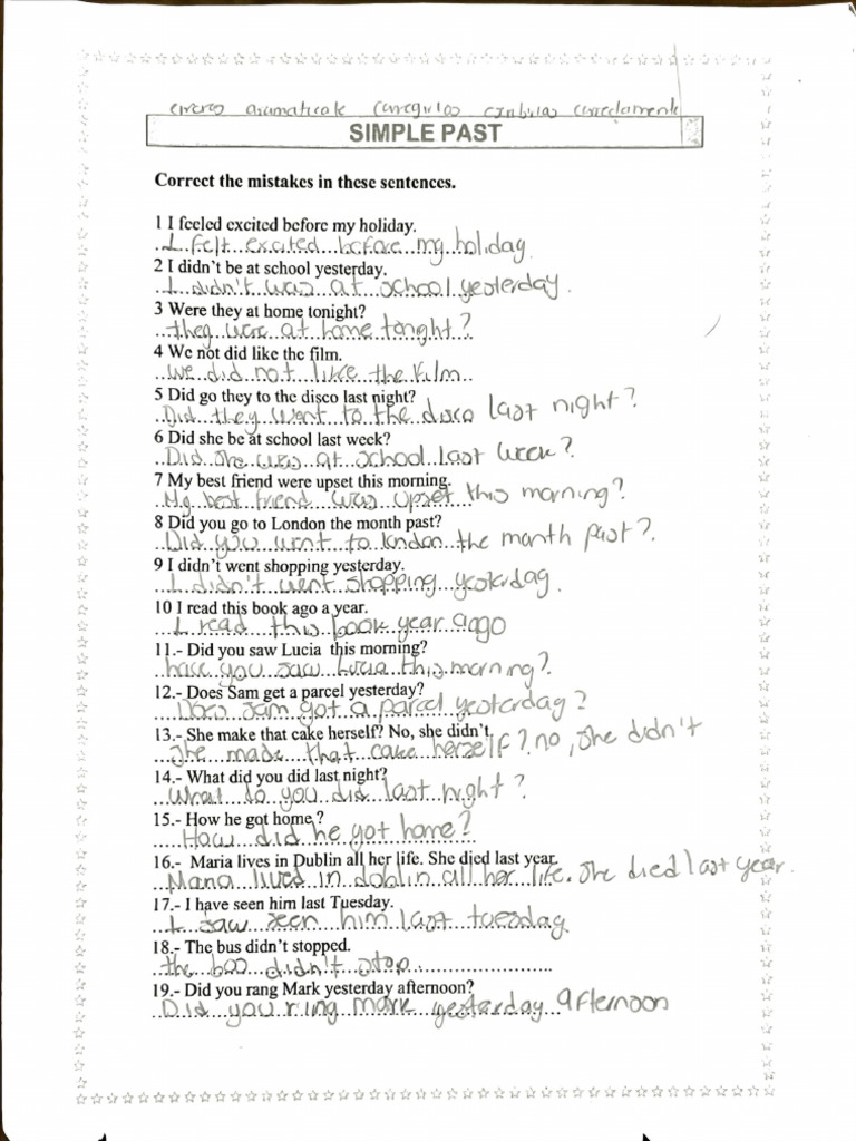 Correct The Sentences Simple Past | PDF