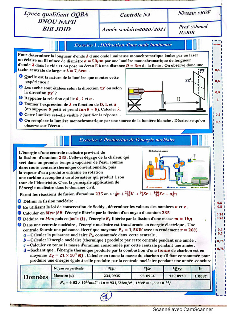 Deux Devoire Surveillée 2eme Bac PC Avec Correction Prof El Badaoui | PDF
