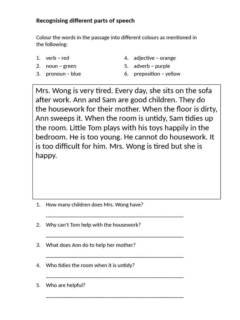 Parts of Speech Coloring Activity | PDF