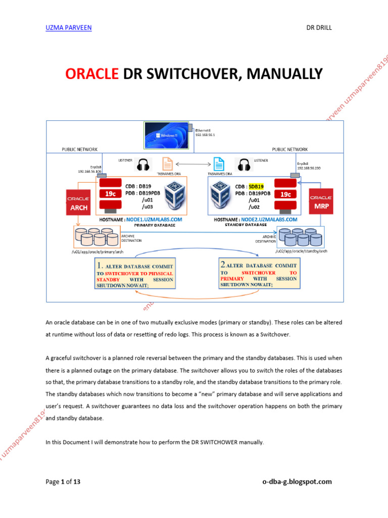 MANUAL SWITCHOVER STEPS FOR DR | PDF | Oracle Corporation | Computer Architecture