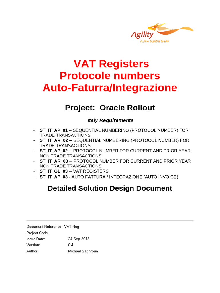 Oracle Rollout Italy VAT Protocols | PDF | Value Added Tax | Invoice