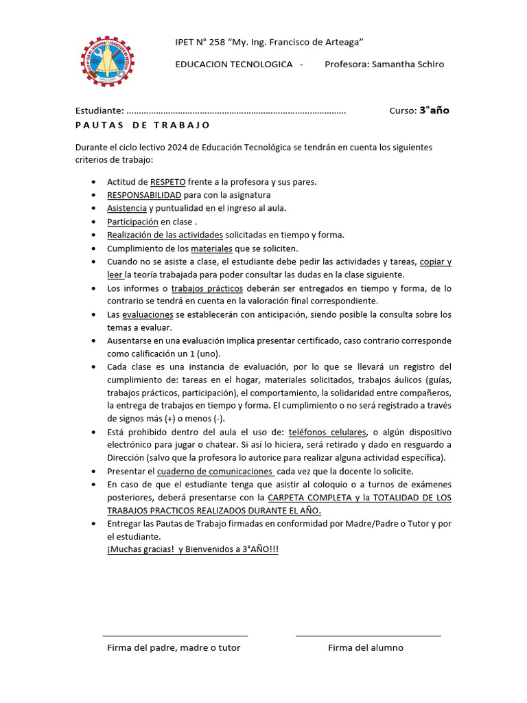 01.Educ.tecnol. Pautas de Trabajo 2024 | PDF | Maestros