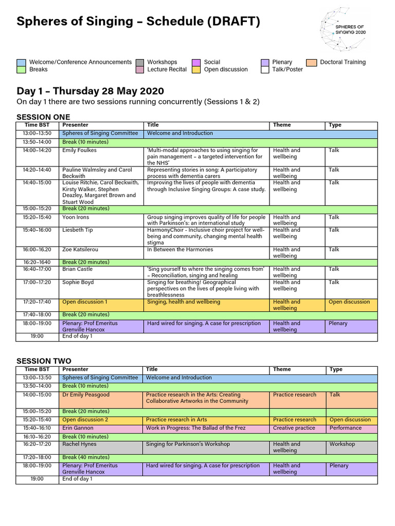Spheres of Singing Schedule | PDF | Pedagogy | Singing