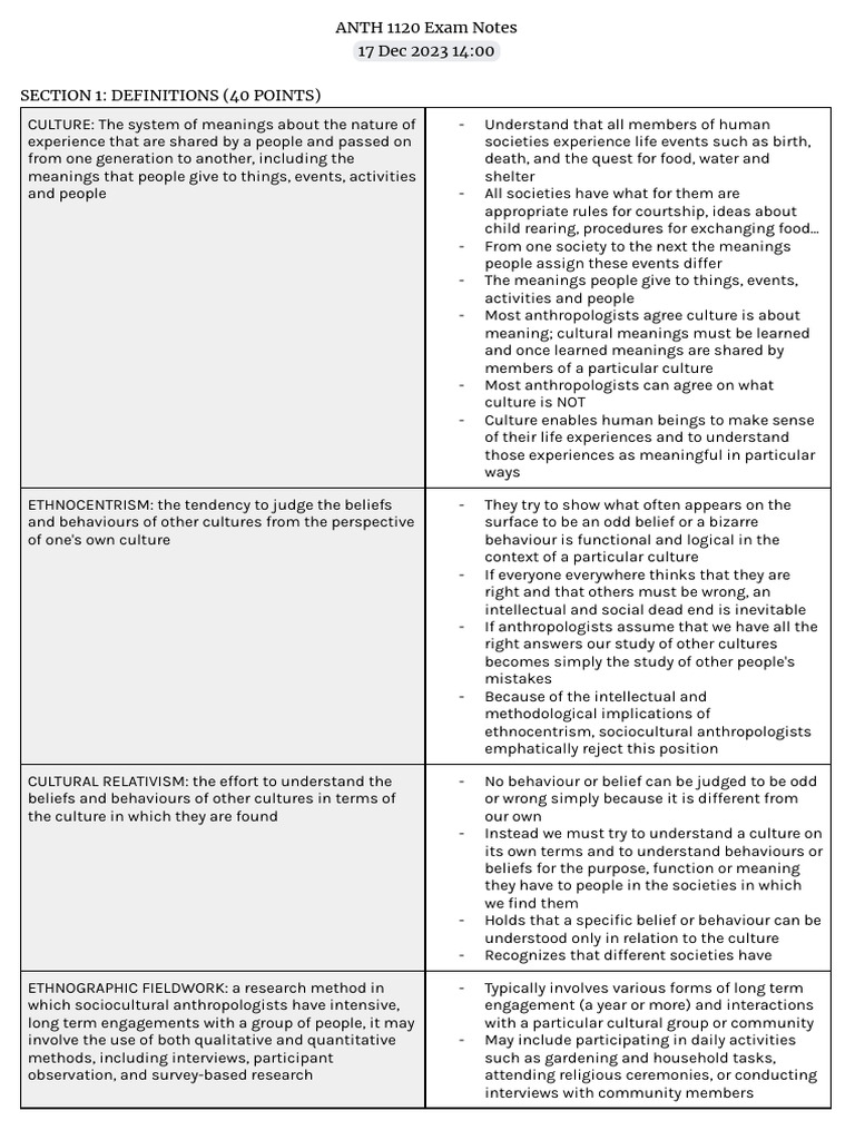 Anth 1120 Exam Notes 1 Pdf Rituals Qualitative Research