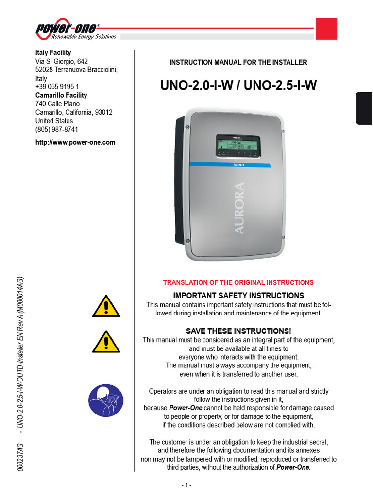 Uno Installer Manual | PDF | Menu (Computing) | Power Inverter