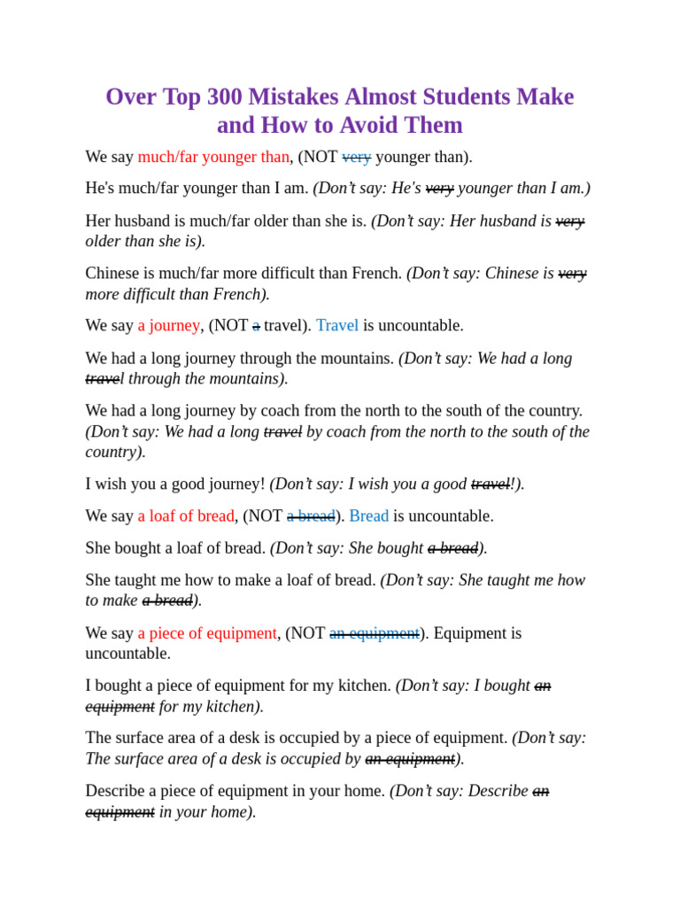 COMMON MISTAKES IN ENGLISH ESL | PDF | Plural | Grammatical Number