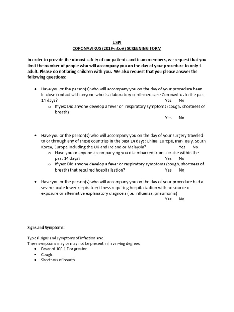 3.20.CoVid Screening PT - Visitor Screening | PDF