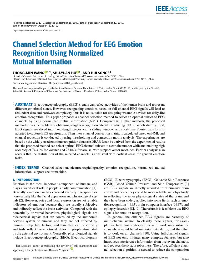 Channel Selection Method for EEG Emotion Recognition Using Normalized Mutual Information | PDF ...