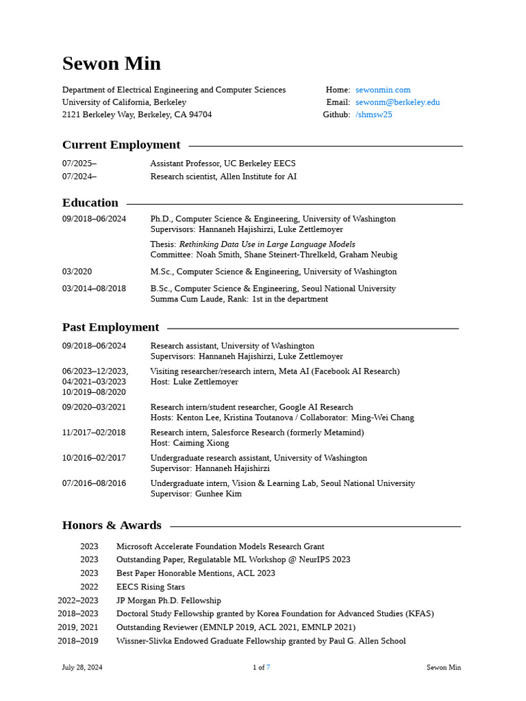 Sewon Min: Current Employment | PDF | Artificial Intelligence ...