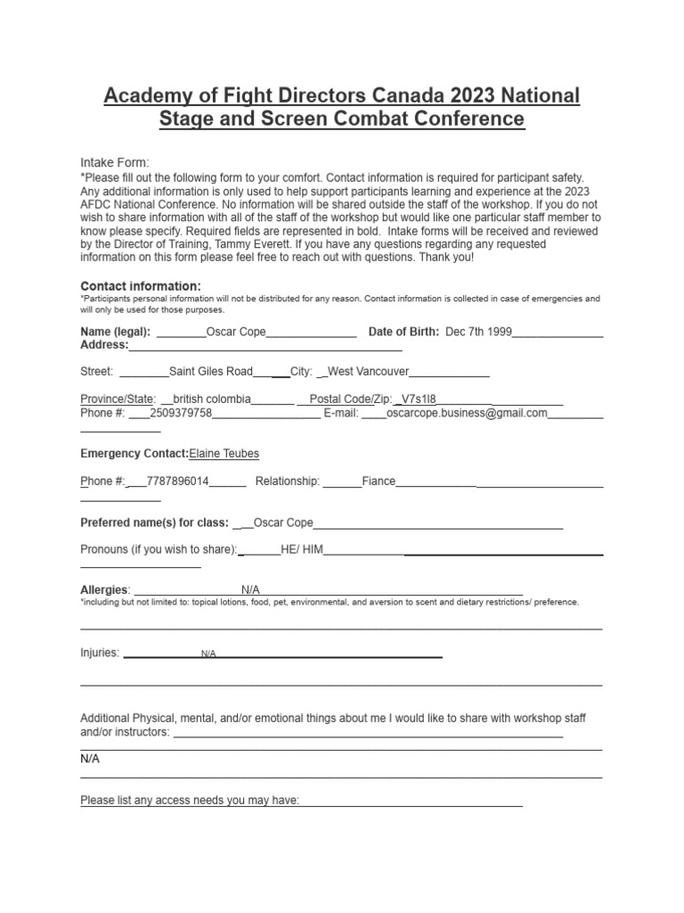 AFDC INTAKE FORM.docx | PDF