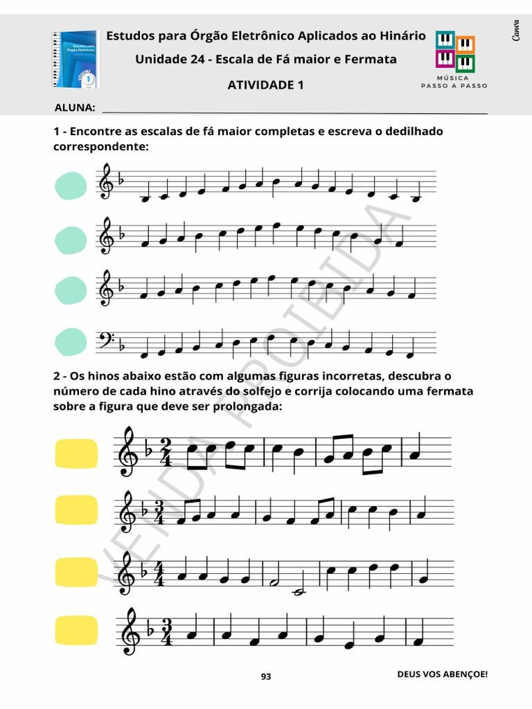 Escala de Fá Maior, Exercícios 21 e 22, Fermata e Estudos 34 Ao 36 ...