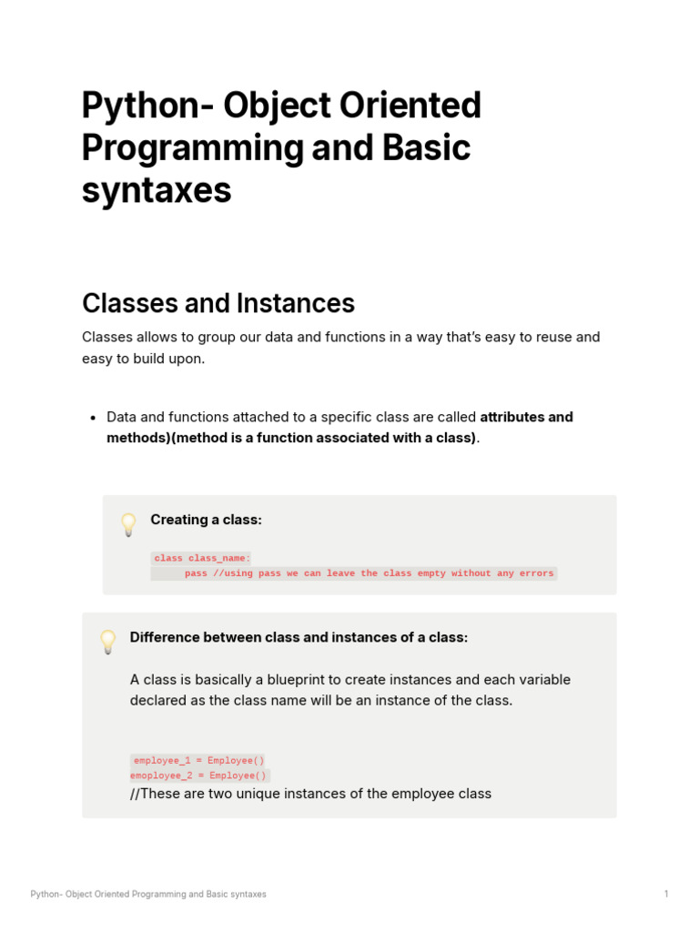 Python - Object Oriented Programming and Basic Syntaxes | PDF | Class ...