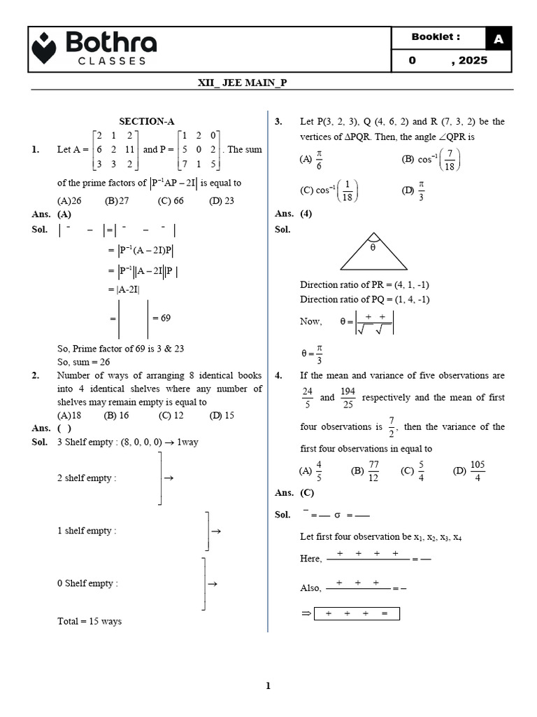 Xii Jee Main - Pyq-6 - 07.01.2025 | PDF | Elementary Mathematics ...