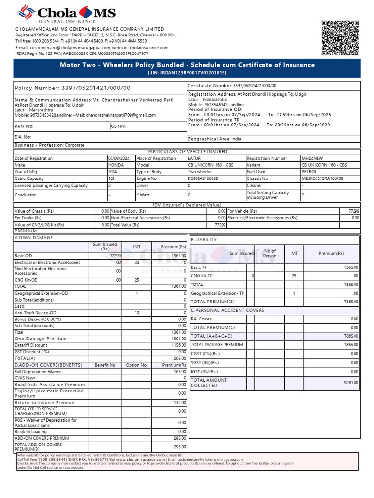 Motor Two-Wheeler Insurance Premium Breakdown | PDF | Liability ...