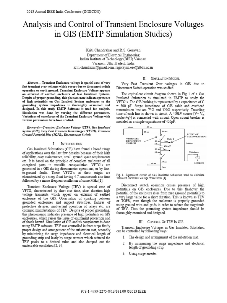 Analysis and Control of Transient Enclosure Voltages in GIS (EMTP Simulation Studies) | PDF ...