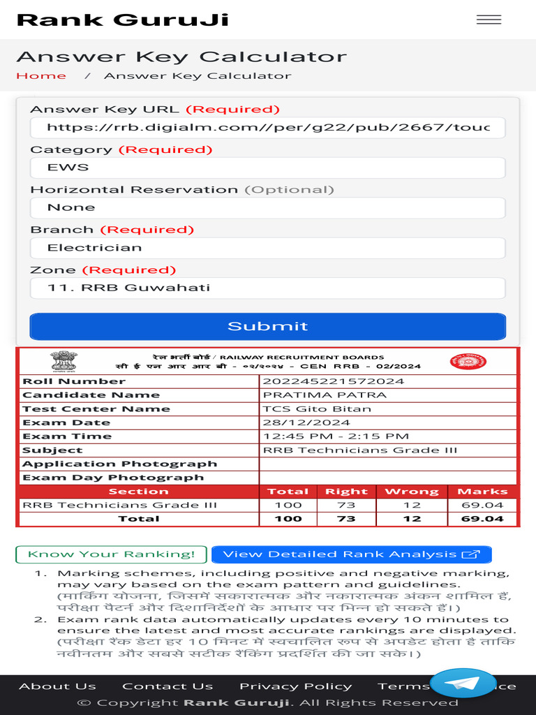 RRB Technicians Grade III Answer Key and Analysis | PDF