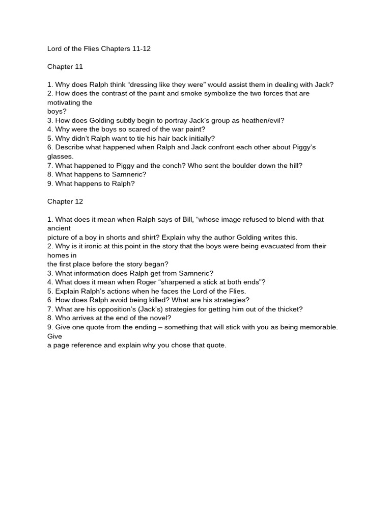Lord of The Flies Chapters 11-12 | PDF