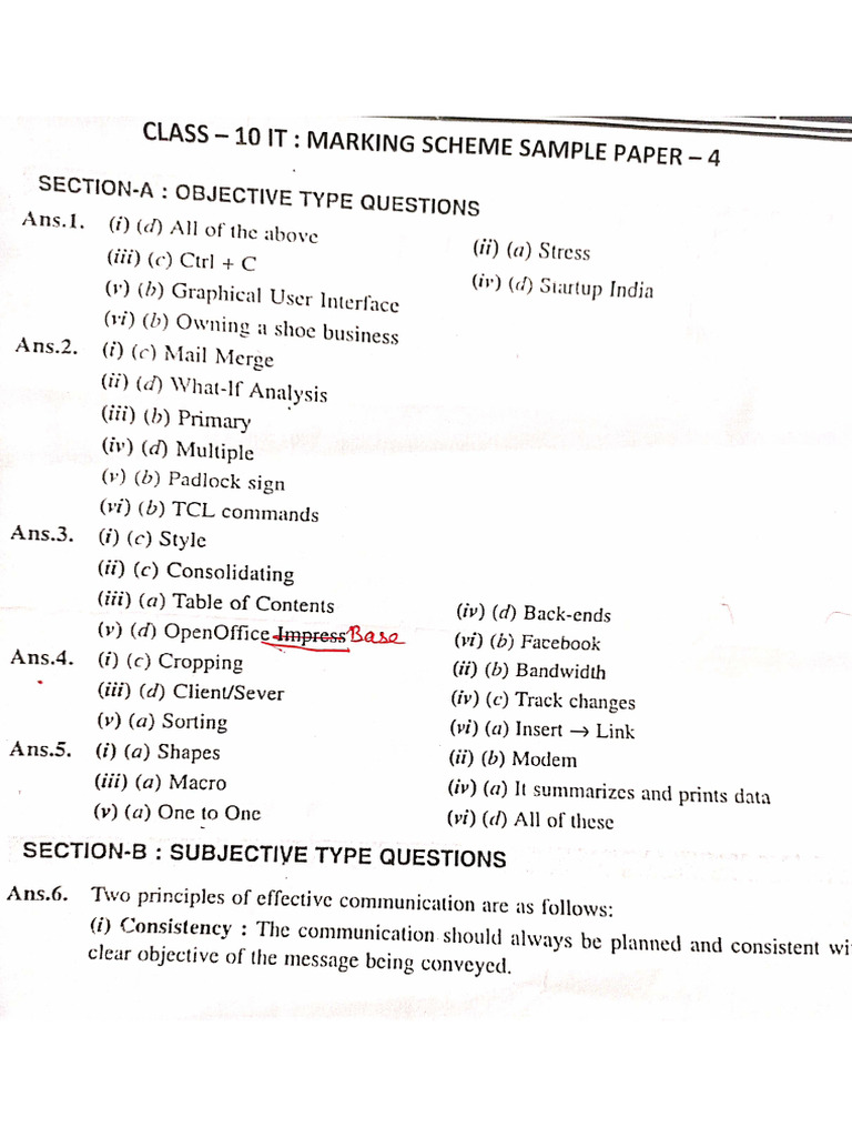 Answer Key of PreBoard-1 Q. Paper | PDF