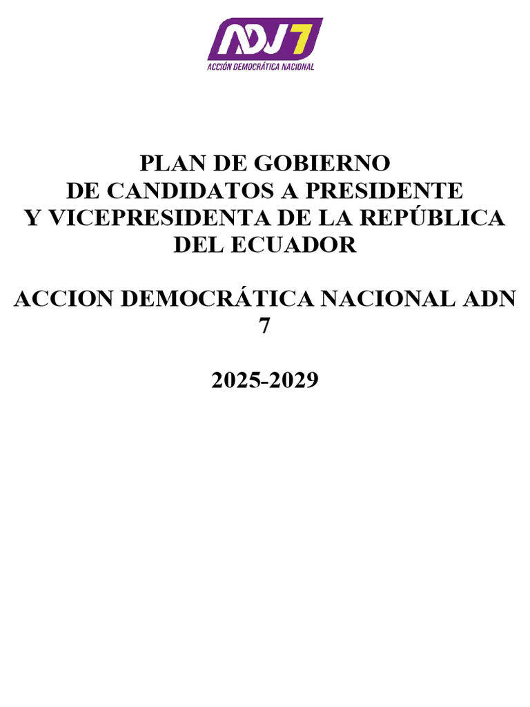 MOVIMIENTO ACCION DEMOCRATICA NACIONAL, ADN - Plan de Trabajo | PDF | Sustentabilidad | Democracia