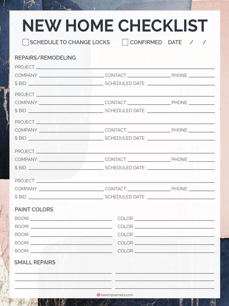 Bloom Planners - New Home Checklist | PDF