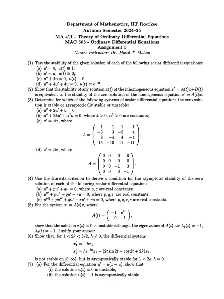 MA-411-MAC-511-ASSIGN-5 | PDF | Stability Theory | Subtraction