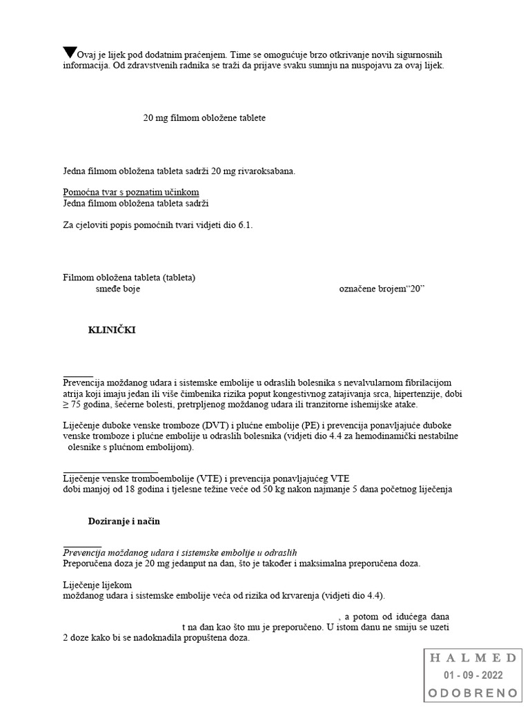 Rivaroksaban-APC-20-mg-filmom-oblozene-tablete-SPC | PDF