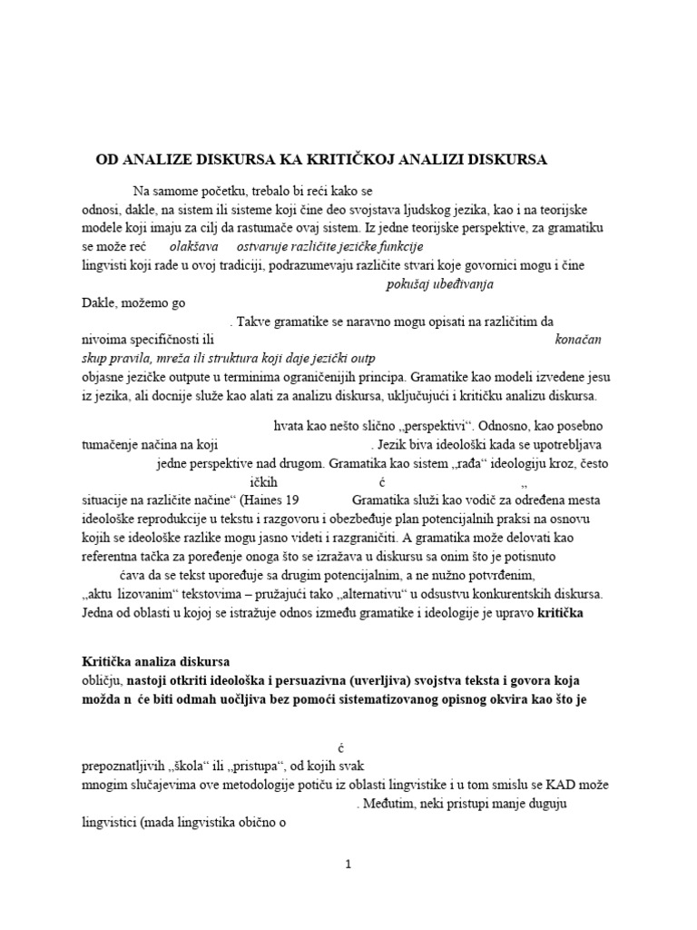 KAD - Uvod - Od Analize Teksta Do Kriticke Analize 2024 | PDF