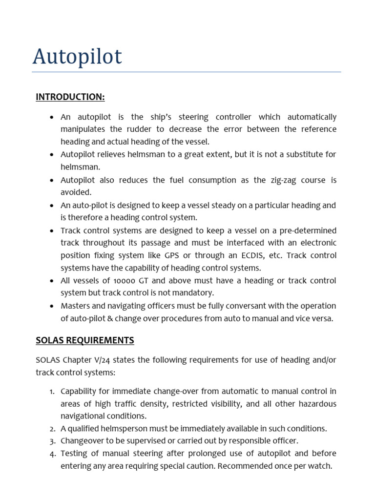 Autopilot & Course Recorder Notes | PDF | Rudder | Servomechanism