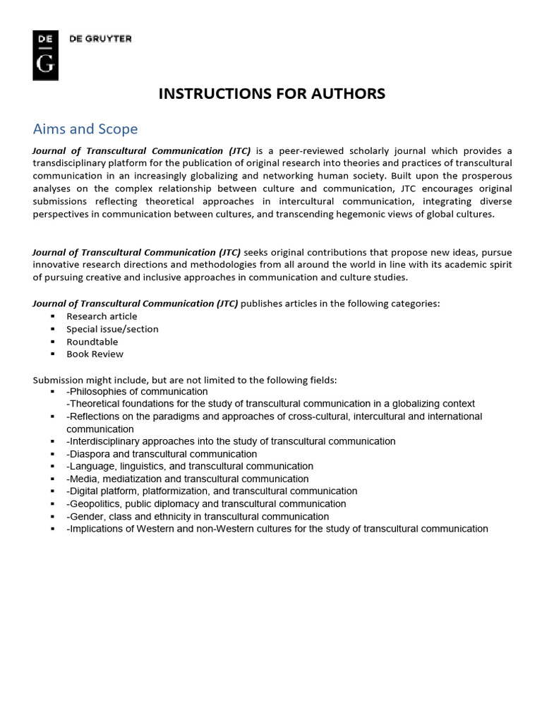 JTC - Instructions For Authors and Editorial Policy - JTC | PDF ...