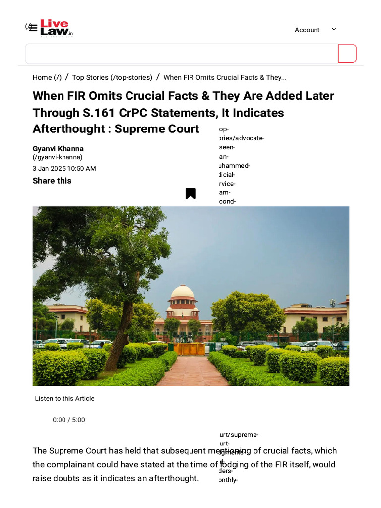 When FIR Omits Crucial Facts & They Are Added Later Through S.161 CRPC ...