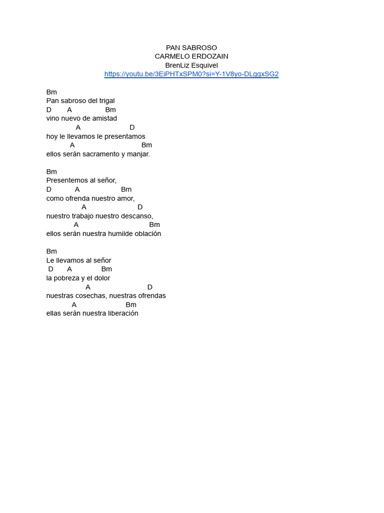 Pan Sabroso: Letra y Acordes | PDF