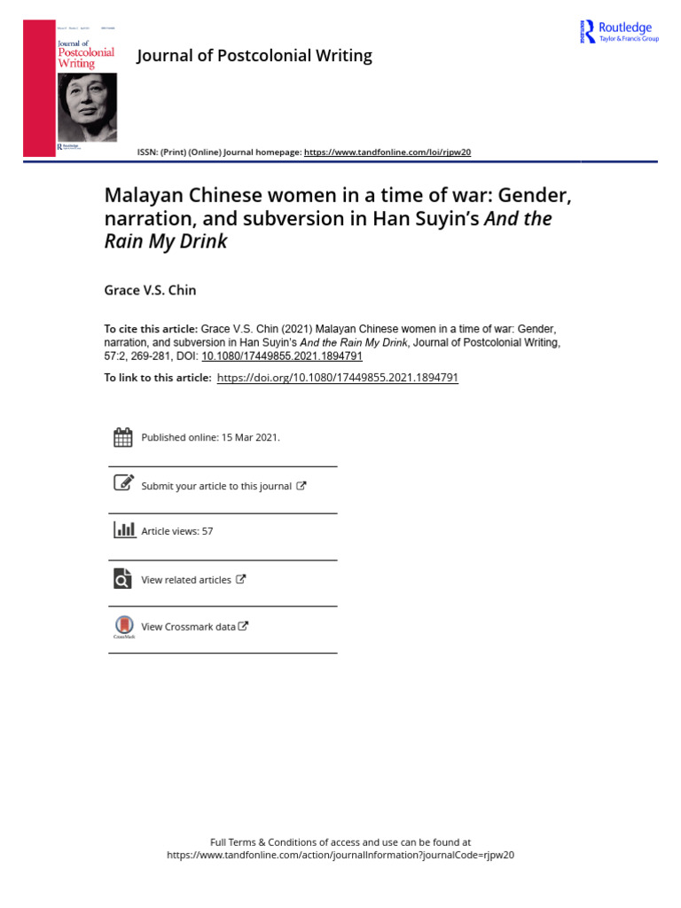 Grace V.S. Chin (2021) Malayan Chinese Women in A Time of War Gender, Narration and Subversion ...