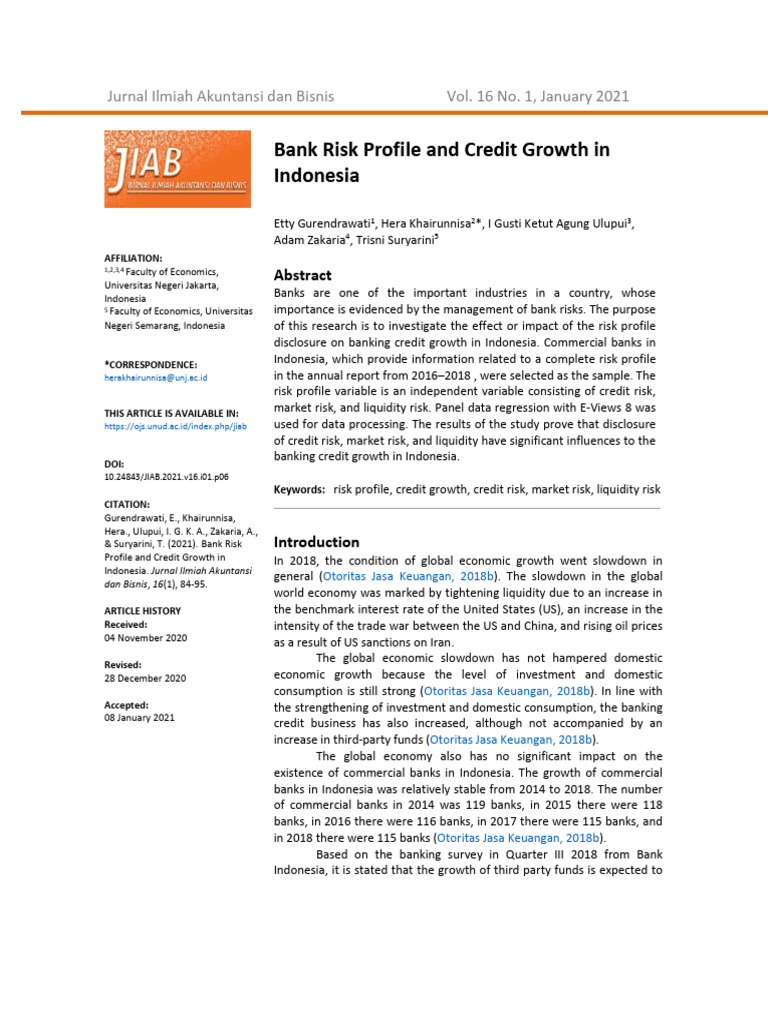 Bank Risk Profile and Credit Growth in I | PDF | Banks | Risk