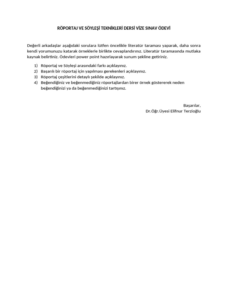 Roportaj Ve Soylesi Teknikleri Dersi Vize Sinav Odevi | PDF