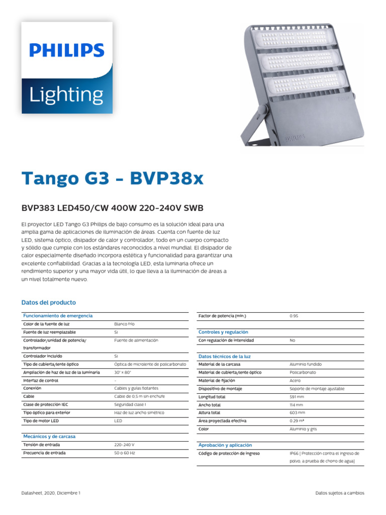 Tango Philips 400w Bvp383 | PDF | Diodo emisor de luz | Óptica