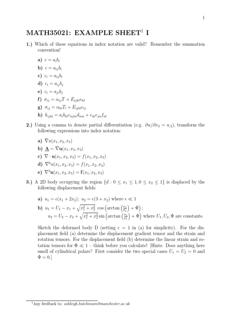 Example Sheet 1 | PDF