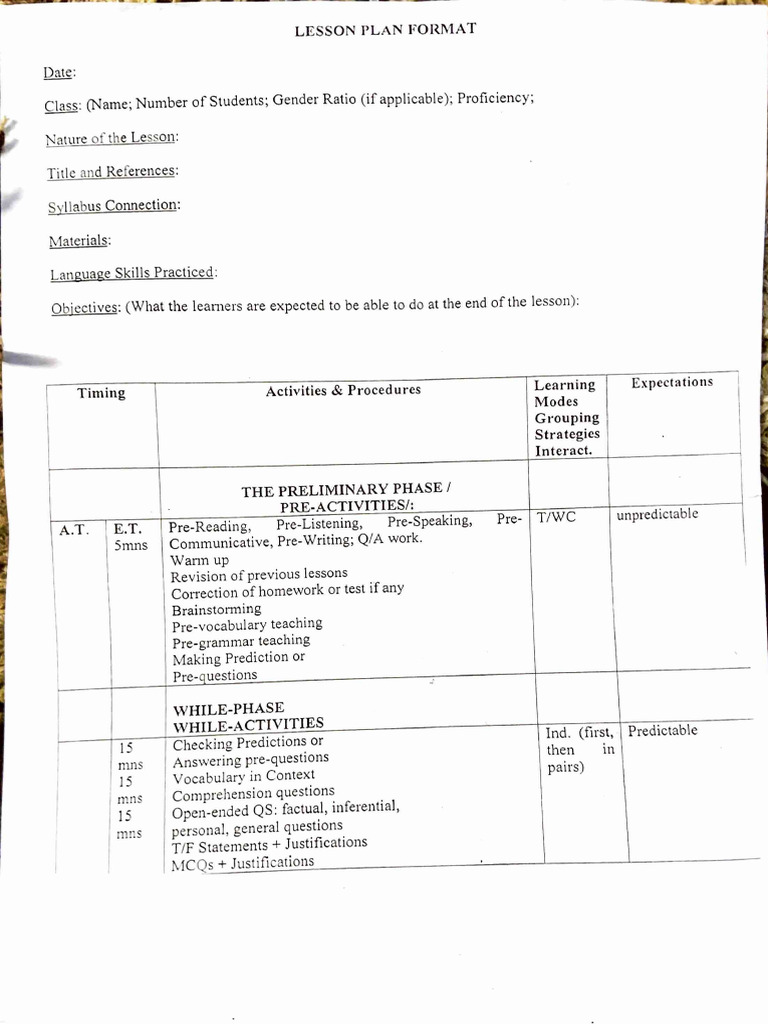 Lesson Plan Format | PDF