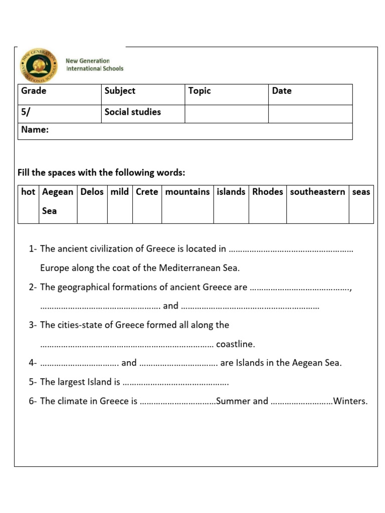 Ancient Greece Geography Worksheet | PDF