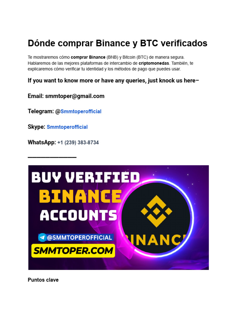 Dónde Comprar Binance y BTC Verificados | PDF | Criptomoneda | Bitcoin