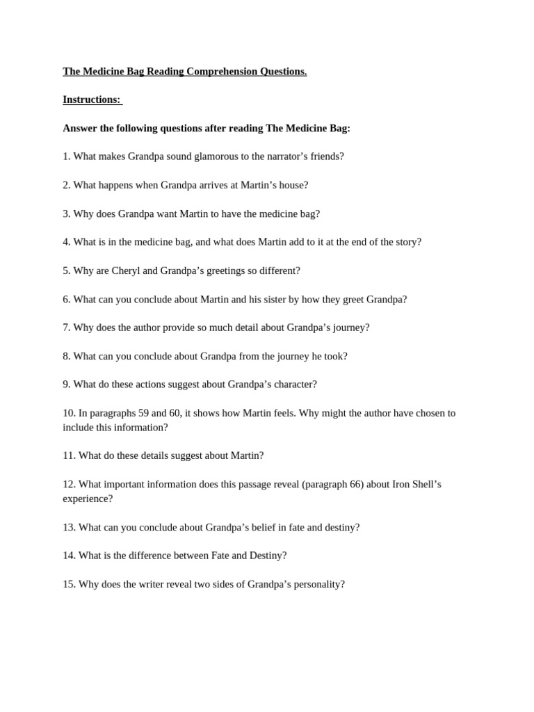 The Medicine Bag: Comprehension Q&A | PDF
